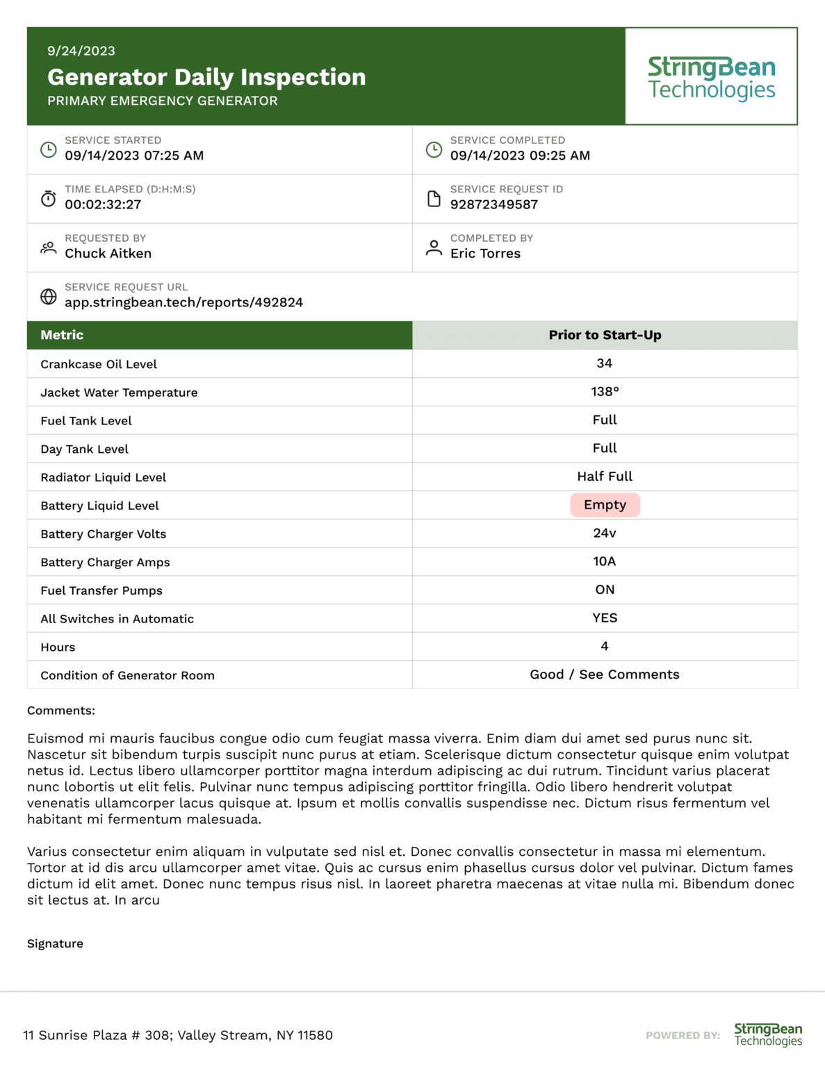 FREE Back Up Generator Inspections and Testing - StringBean Technologies